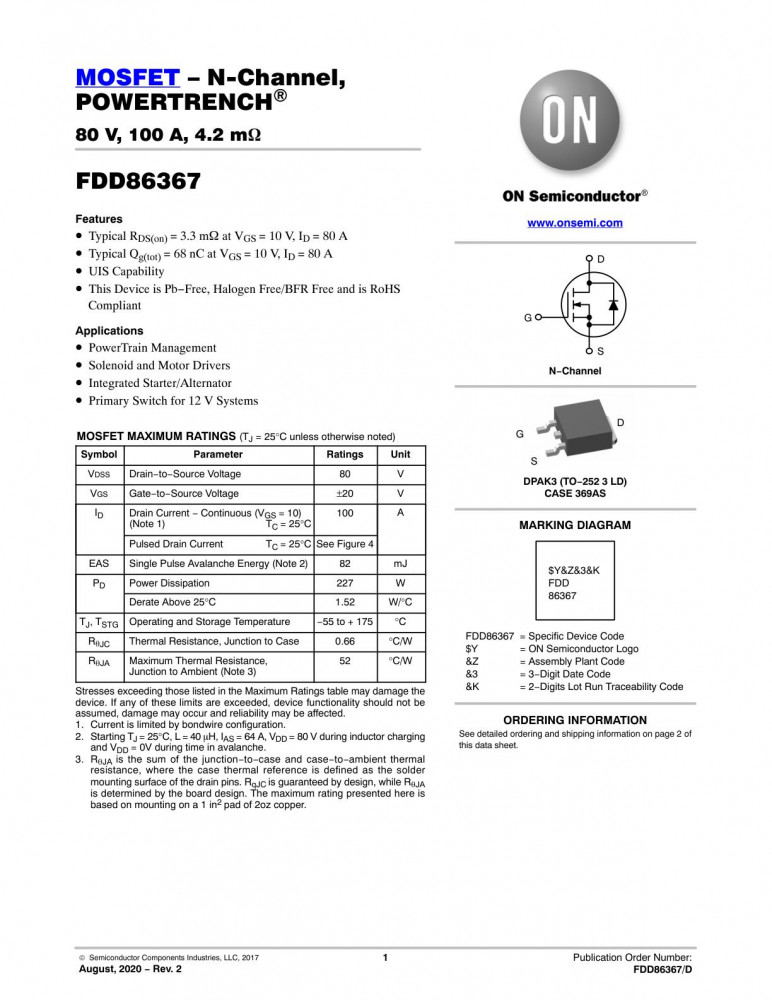 FDD86367 datasheet page 1