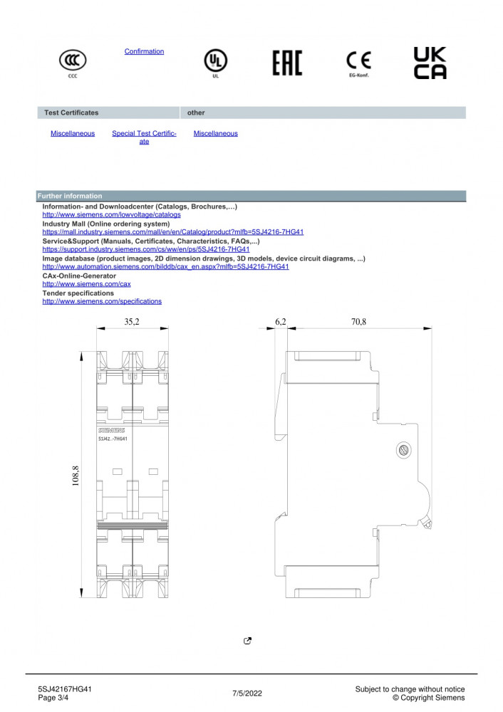 SIEMENS 5SJ42167HG41 technical document page 3