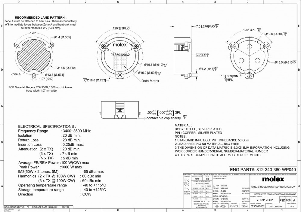 0735912062 product drawing and technical documentation page