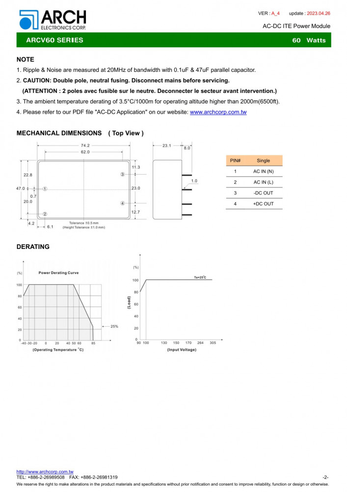 ARCV60 series datasheet page 2