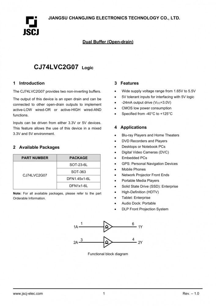 CJ74LVC2G07R6N datasheet page 1