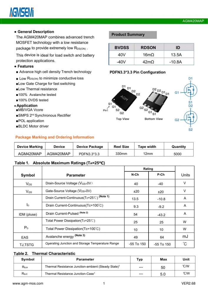 AGM420MAP datasheet page 1
