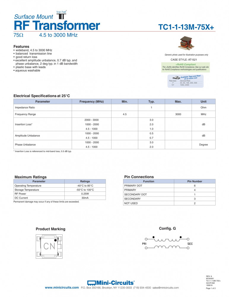TC1-1-13M-75X+ datasheet page 1