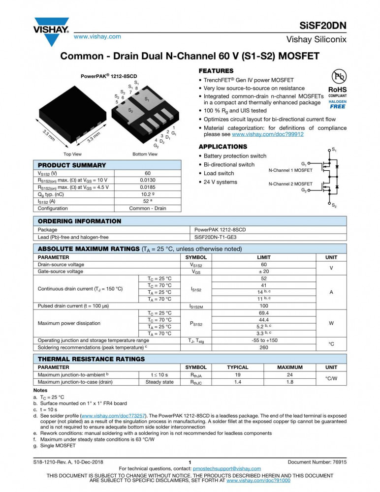 SISF20DN-T1-GE3 technical document page 1