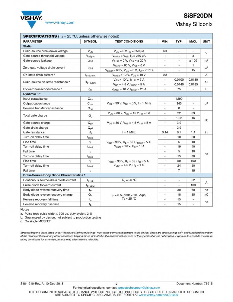 SISF20DN-T1-GE3 technical document page 2