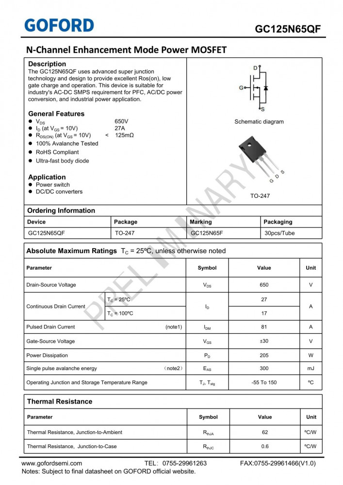 GC125N65QF datasheet page 1