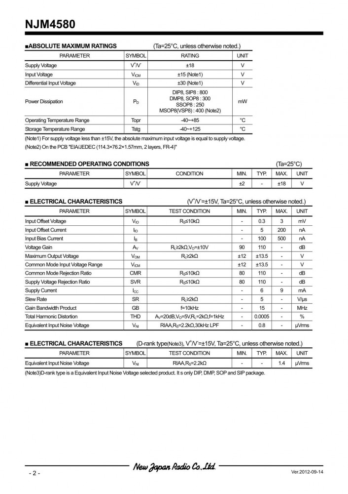 NJM4580 datasheet page 2