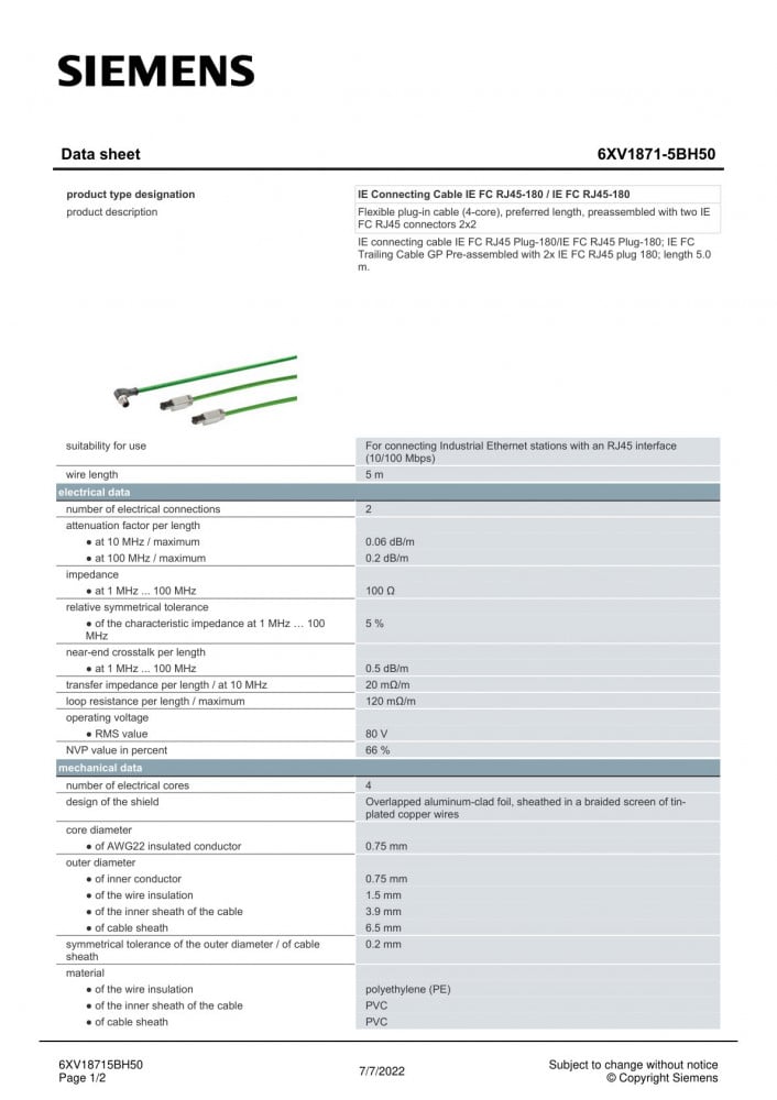 SIEMENS 6XV18715BH50 datasheet page 1