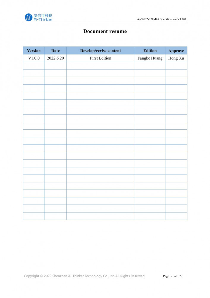 Ai-WB2-12F-KIT specification document, page 2