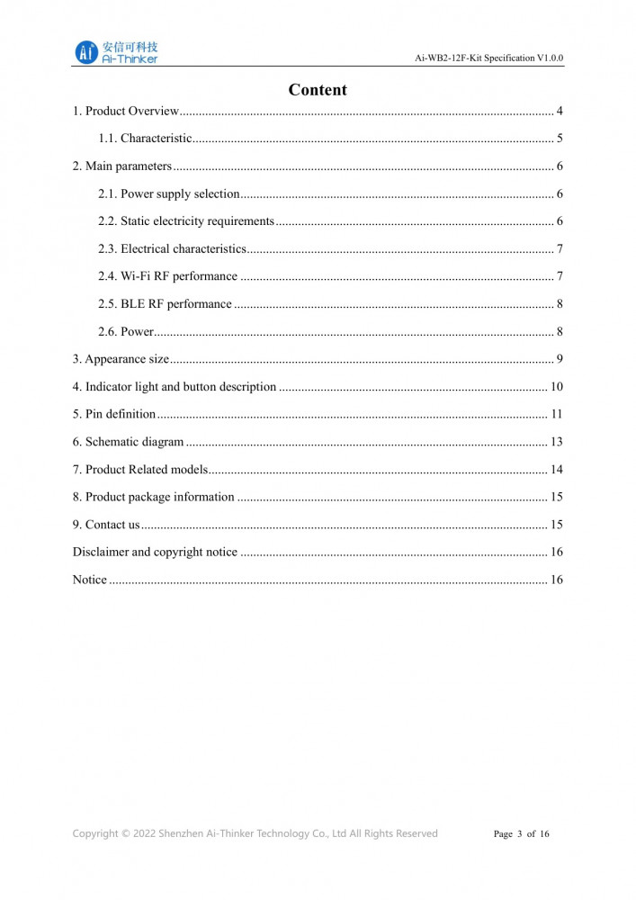 Ai-WB2-12F-KIT specification document, page 3