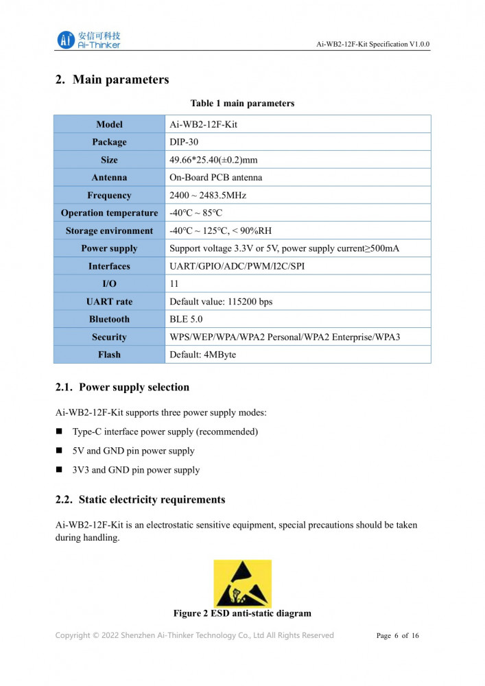 Ai-WB2-12F-KIT specification document, page 6