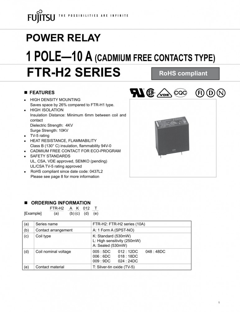 FTR-H2 datasheet page 1