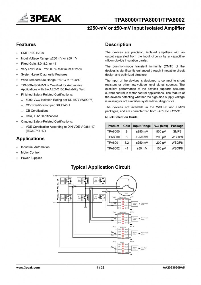 TPA8000-SOAR datasheet page 1