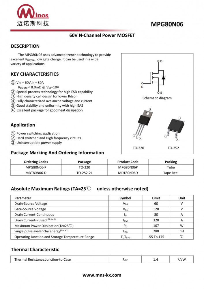 MPG80N06 datasheet page 1