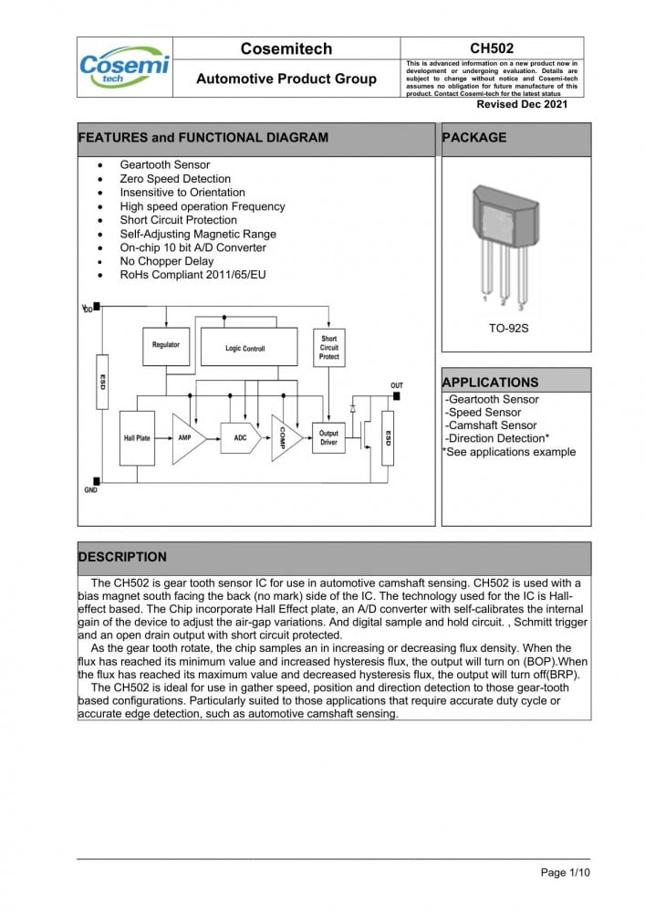 CH502TB datasheet page 1