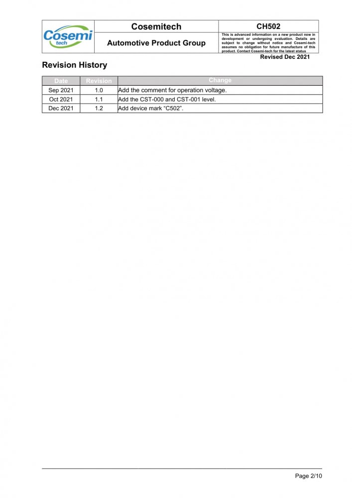 CH502TB datasheet page 2