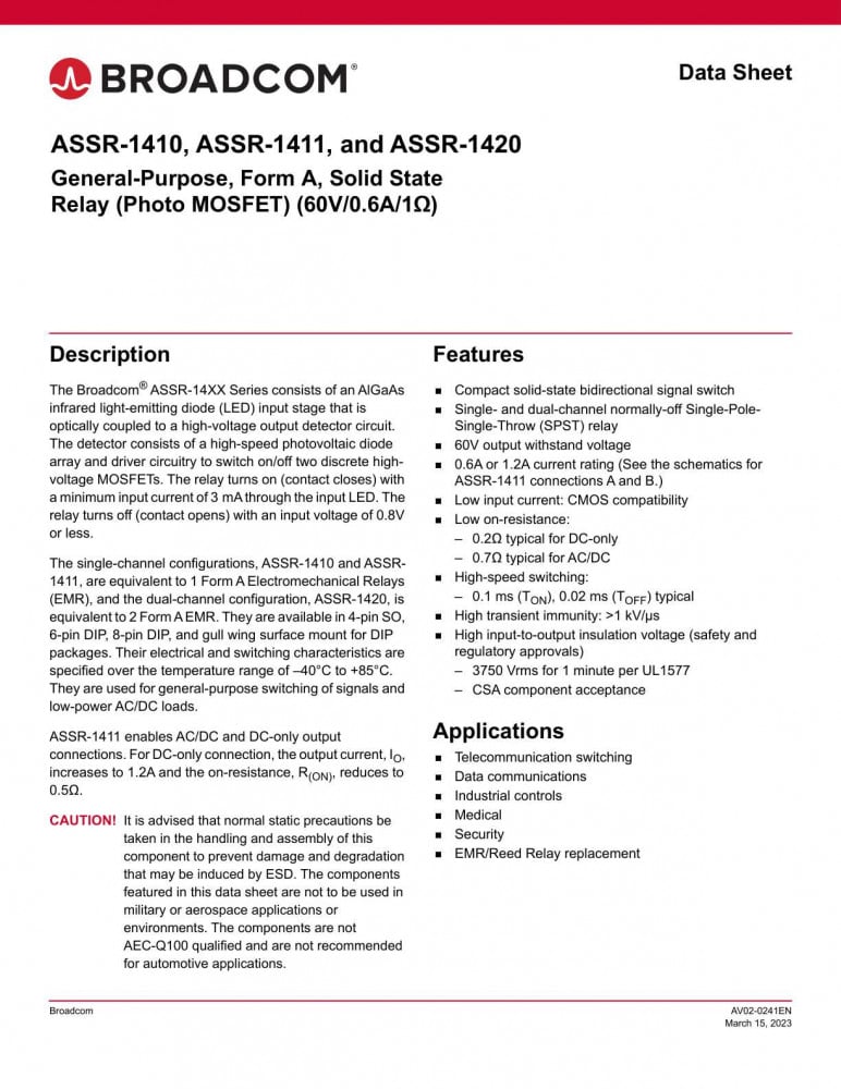 ASSR-1411 datasheet page 1