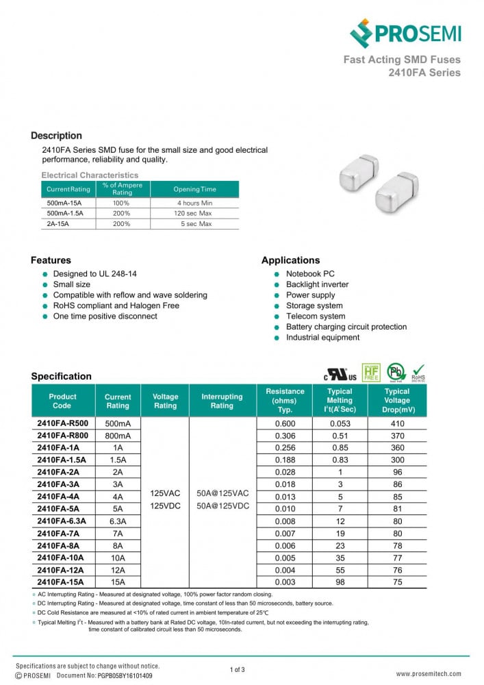 2410FA series datasheet page 1