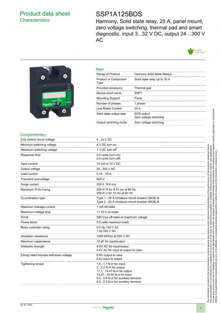 SSP1A125BDS technical document page 1