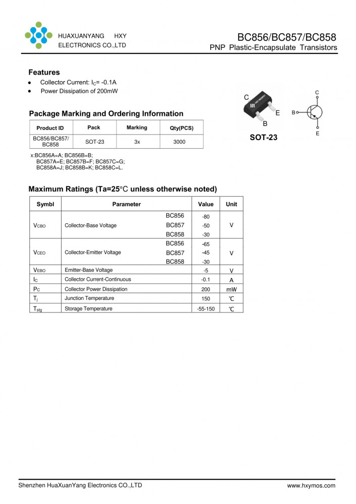 BC857C datasheet page 1