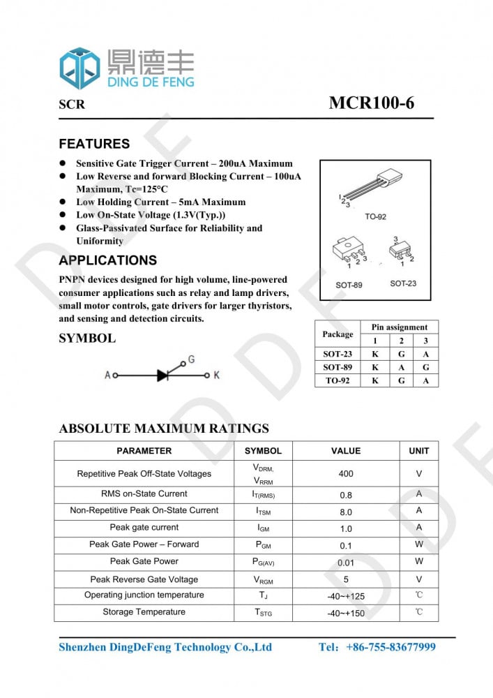 MCR100-6-SOT-89 datasheet page 1