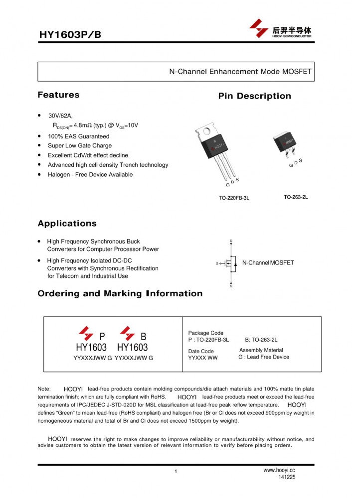 HY1603P datasheet page 1
