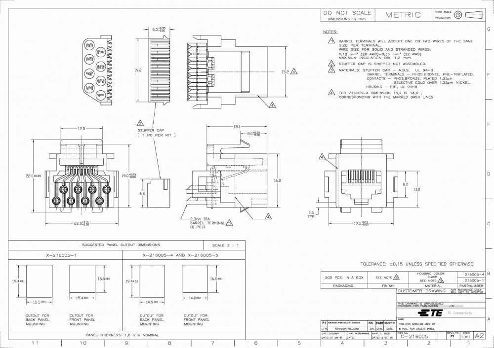 TE Connectivity 216005-4 technical drawing preview