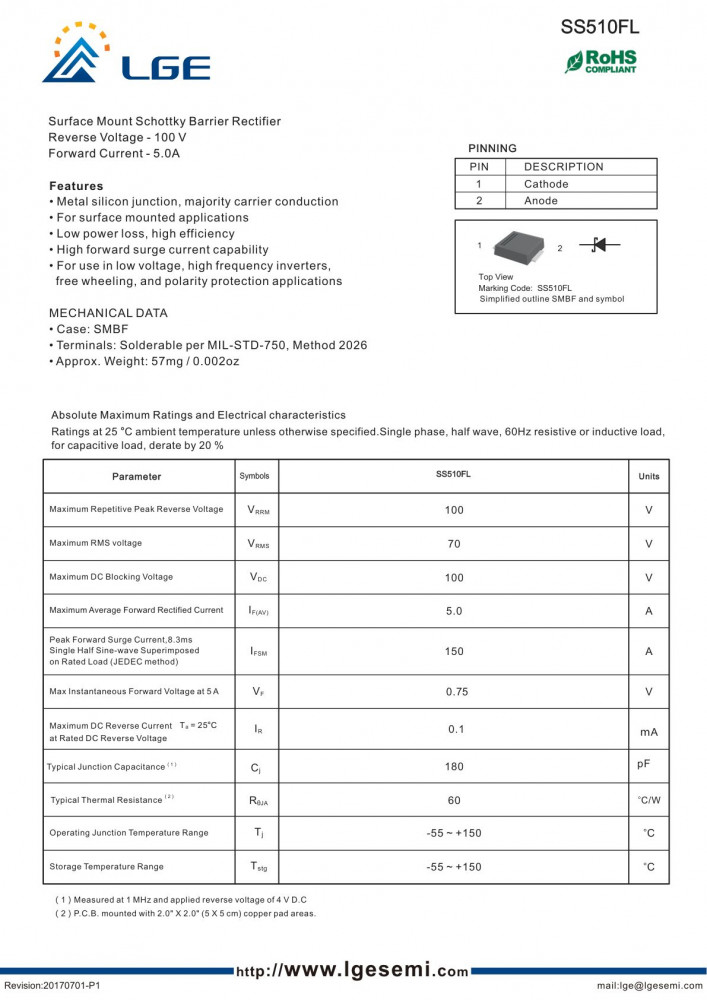 SS510FL datasheet page 1