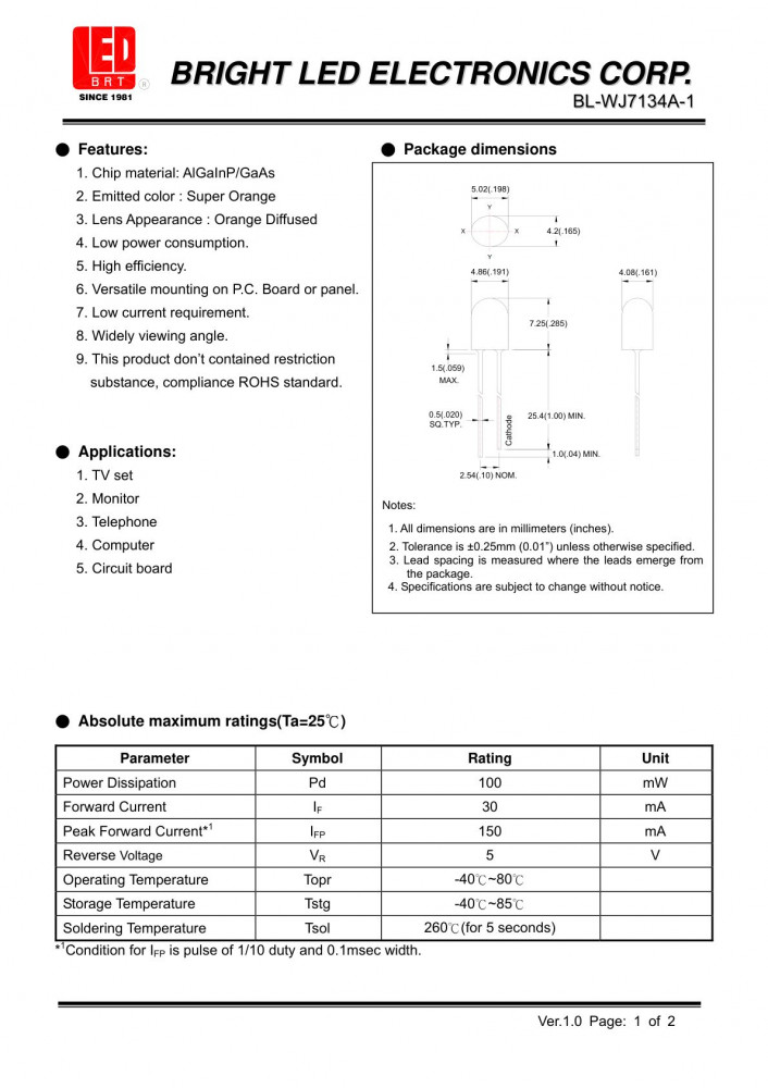 BL-WJ7134A-1 technical document page 1