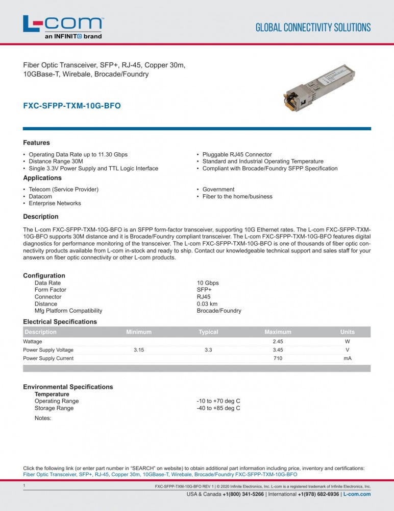 FXC-SFPP-TXM-10G-BFO datasheet page 1