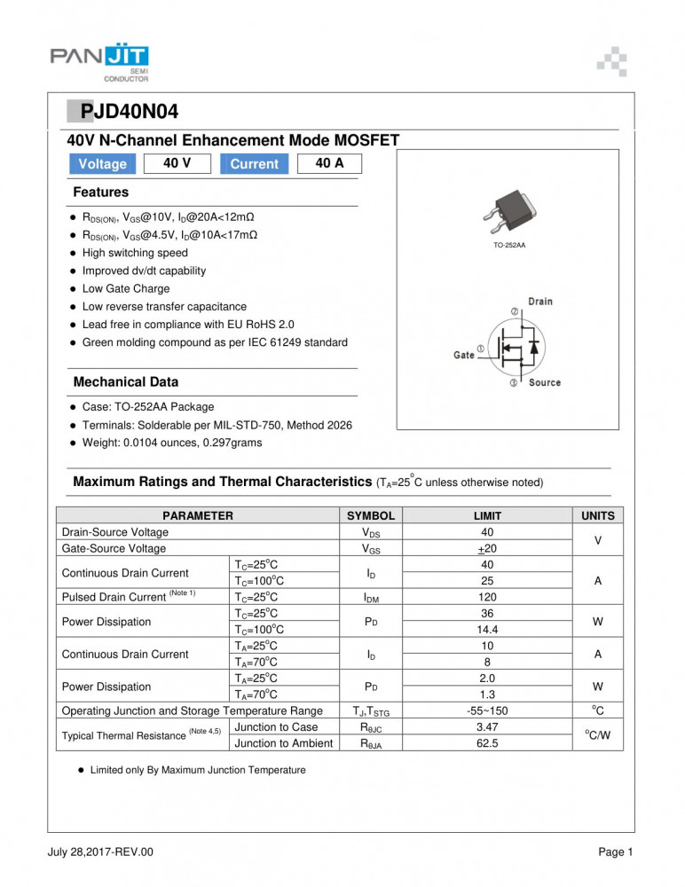 PJD40N04 datasheet page 1