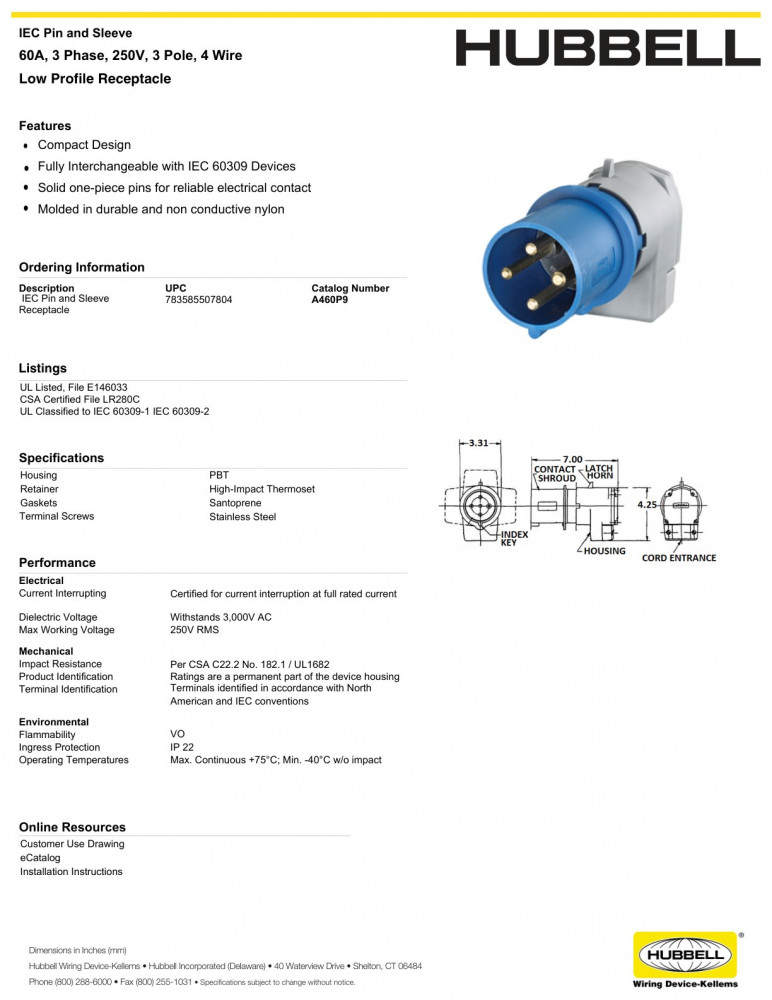 Burndy A460P9 technical document image