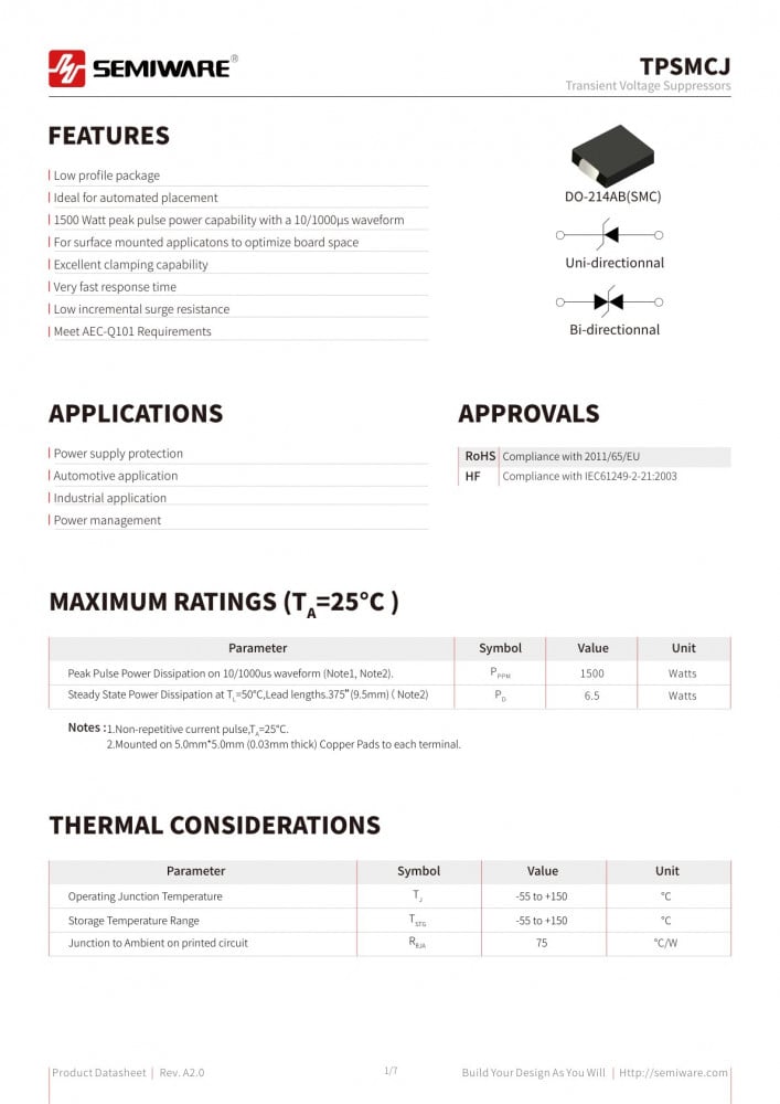 TPSMCJ datasheet page 1