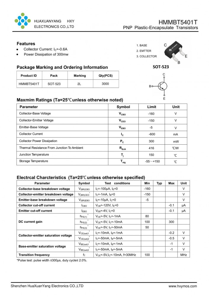 HMMBT5401T datasheet page 1
