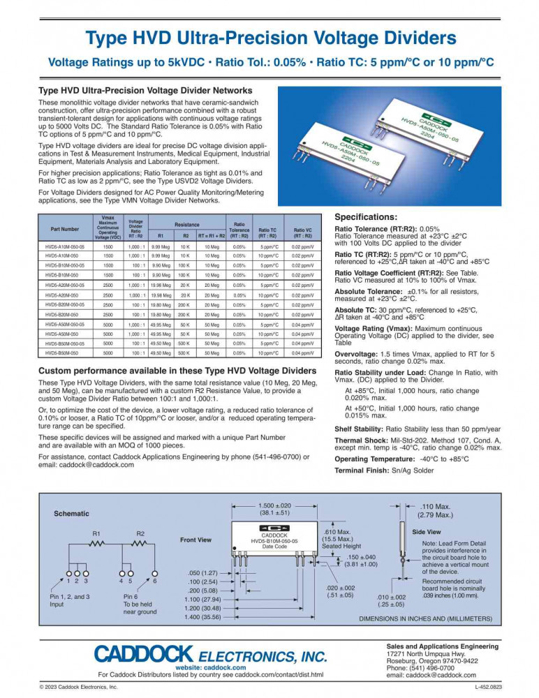 Caddock HVD voltage divider technical document
