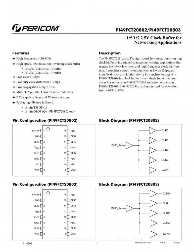 PI49FCT20802LEX datasheet page 1