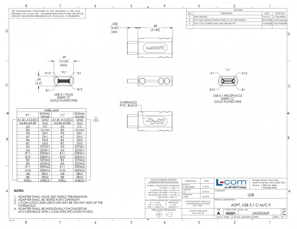 L-com UAD043MF technical drawing page
