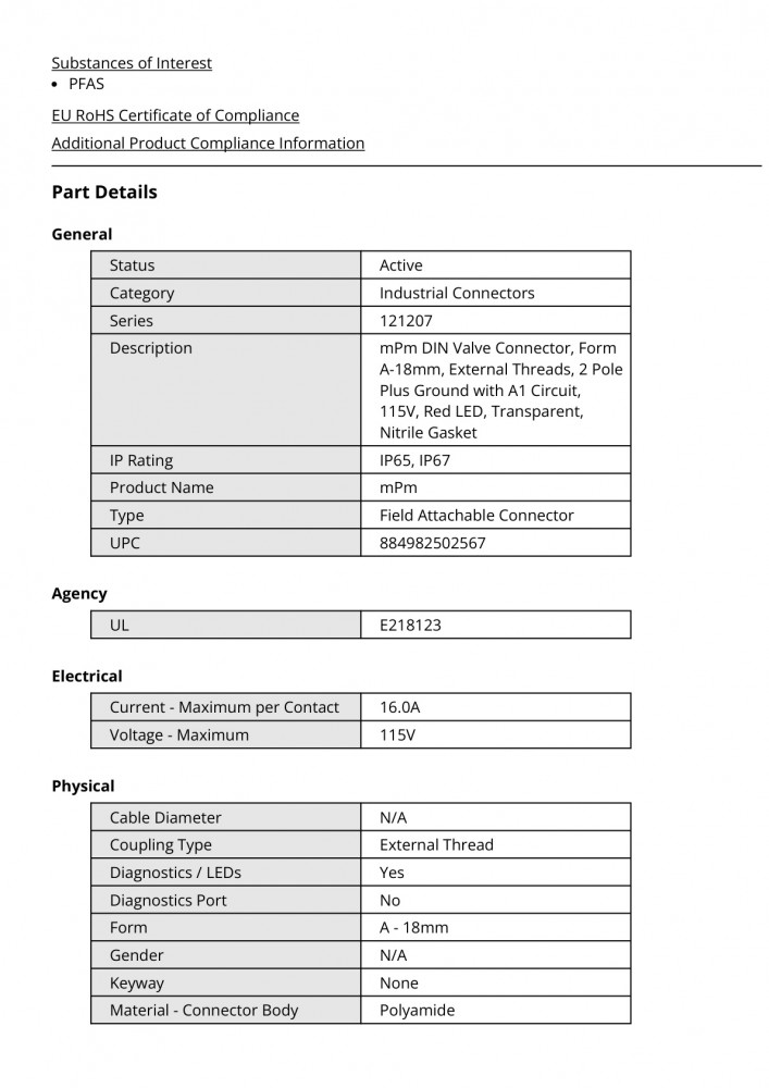 Molex S28 DIN valve connector packaging specification, page image 2