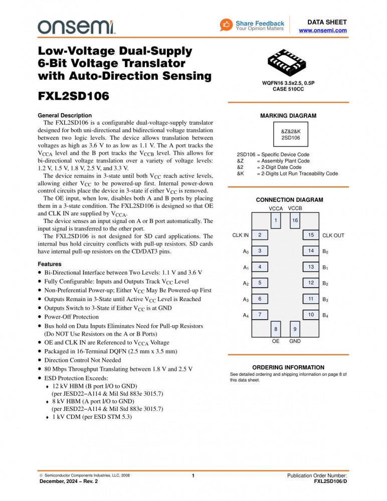FXL2SD106 datasheet page 1