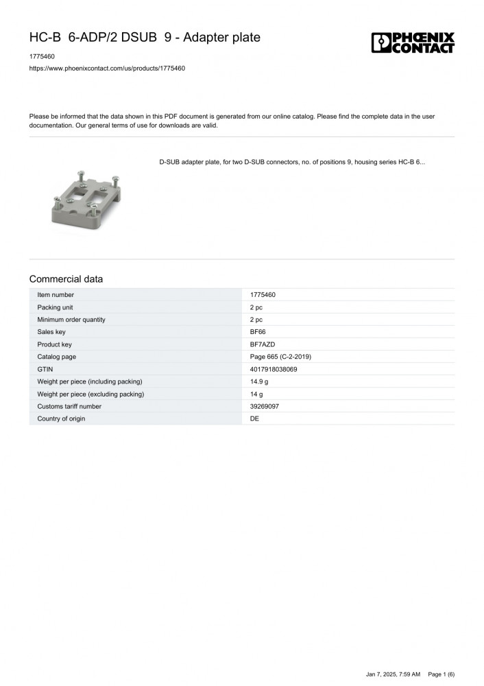 Phoenix Contact 1775460 technical document page 1