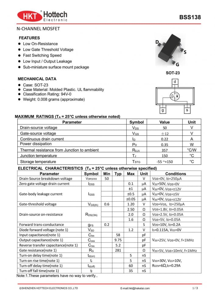 BSS138 datasheet page 1