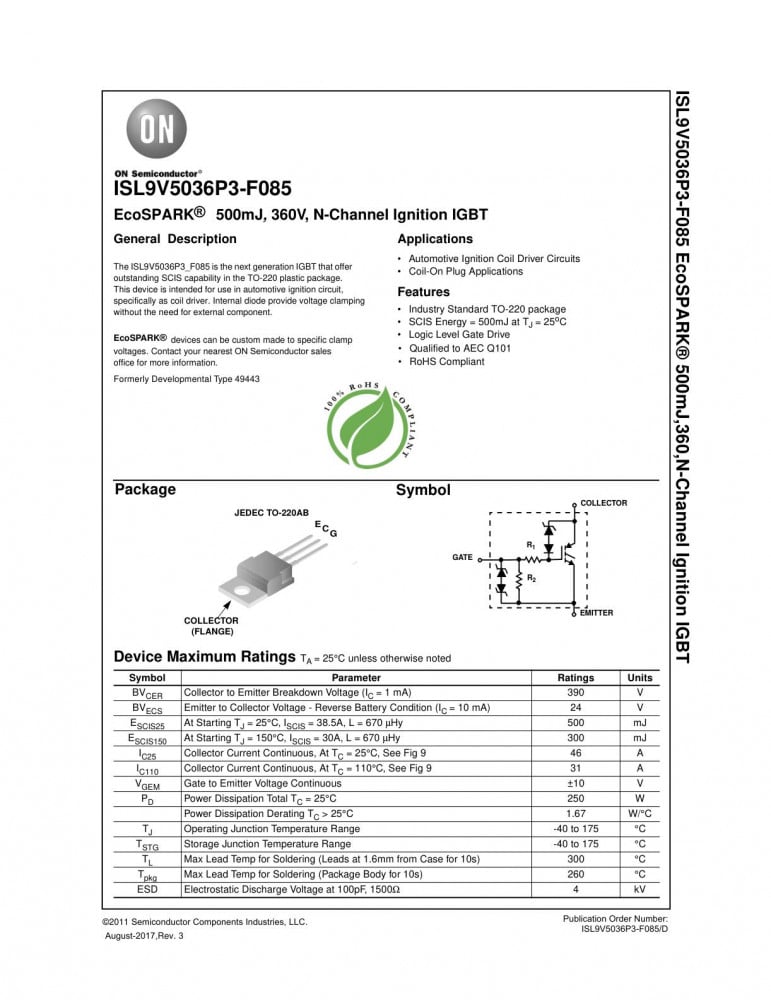 ISL9V5036P3-F085 datasheet page 1
