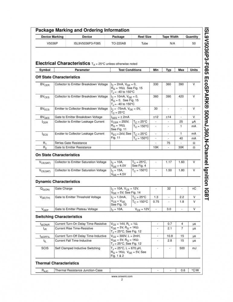 ISL9V5036P3-F085 datasheet page 2