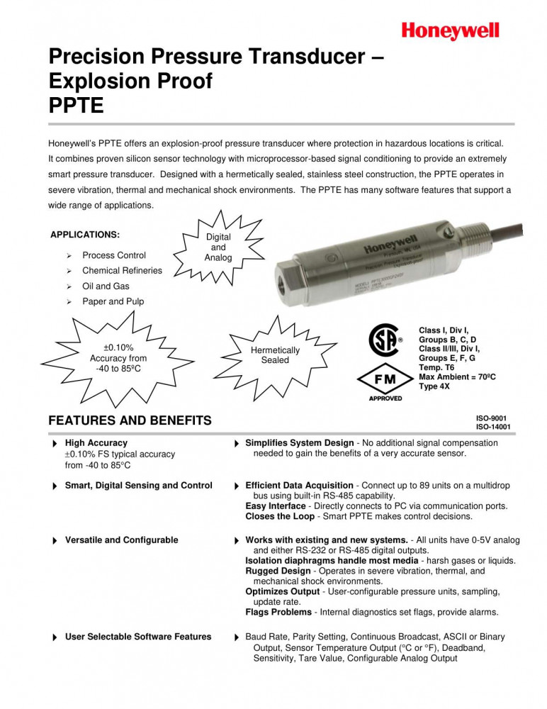 Honeywell PPTE product documentation page 1