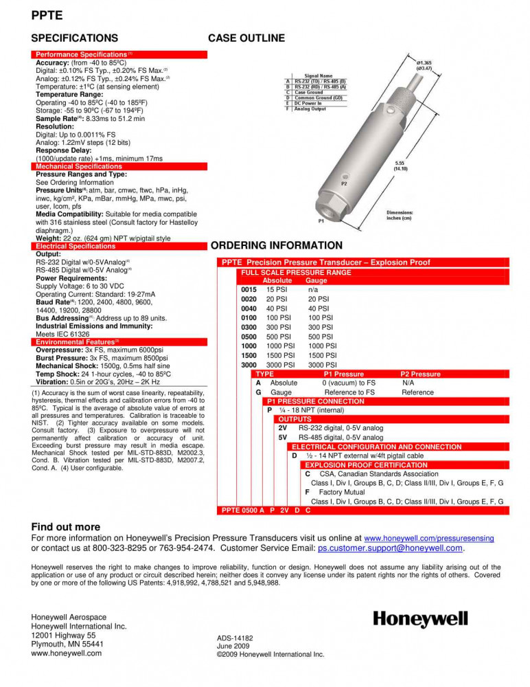 Honeywell PPTE product documentation page 2