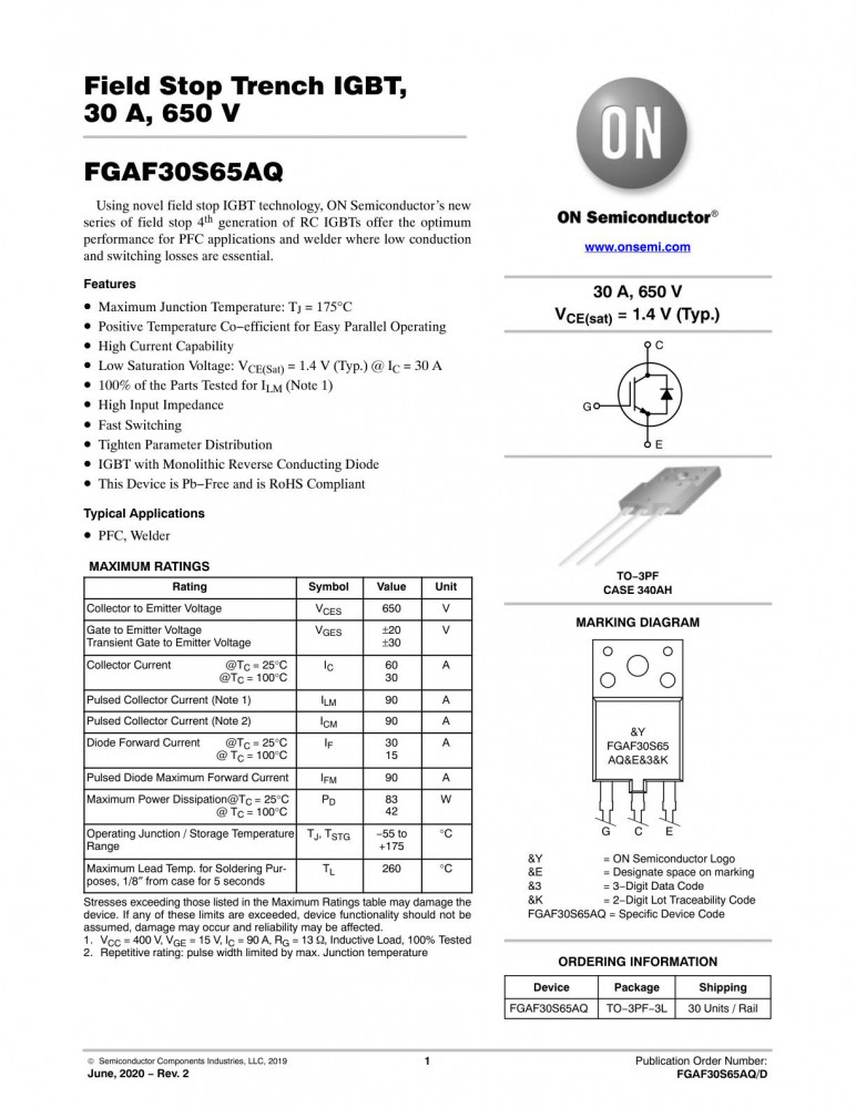 FGAF30S65AQ datasheet page 1