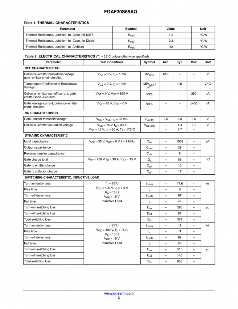 FGAF30S65AQ datasheet page 2