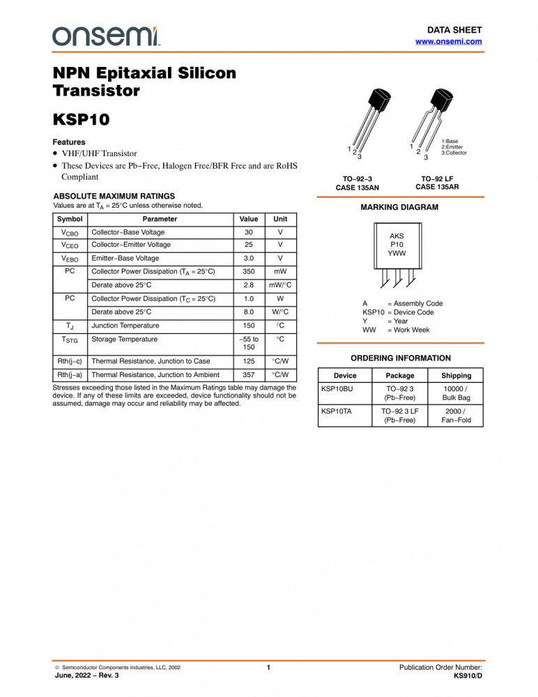 KSP10TA datasheet page 1