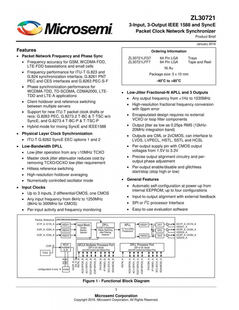 ZL30721LFF7 technical document page 1