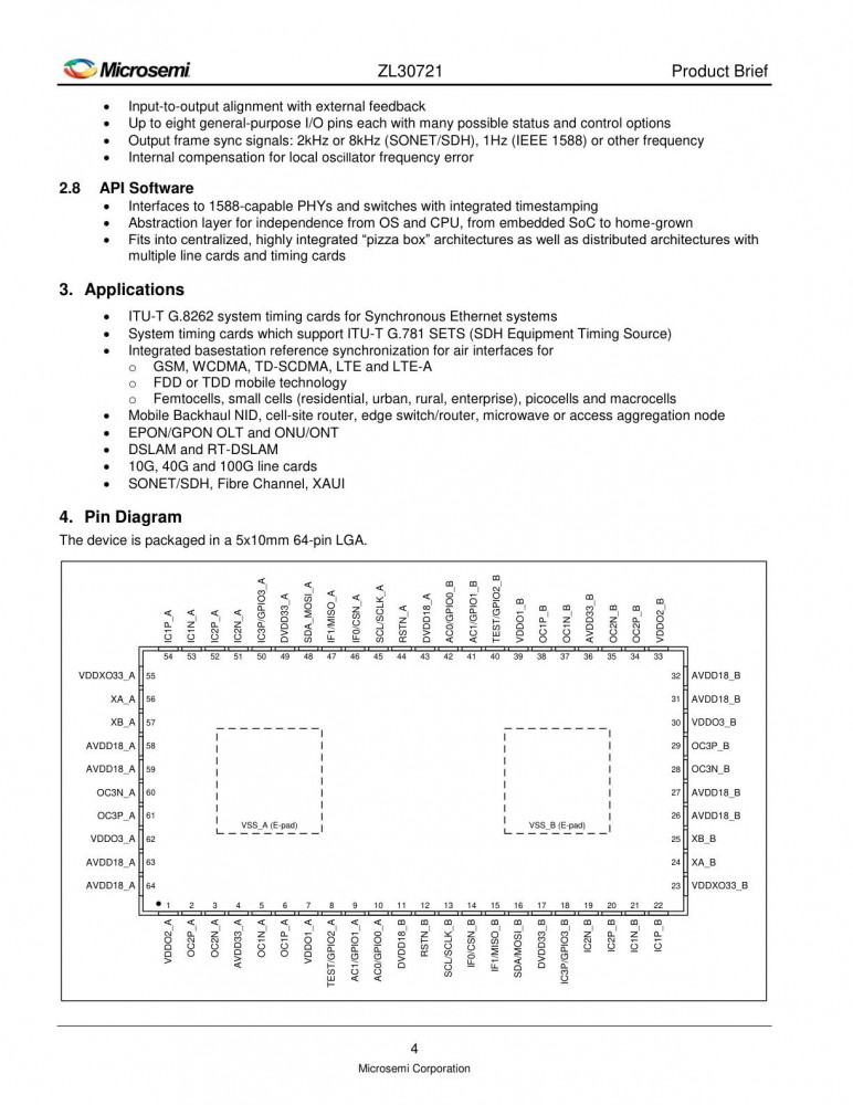 ZL30721LFF7 technical document page 4